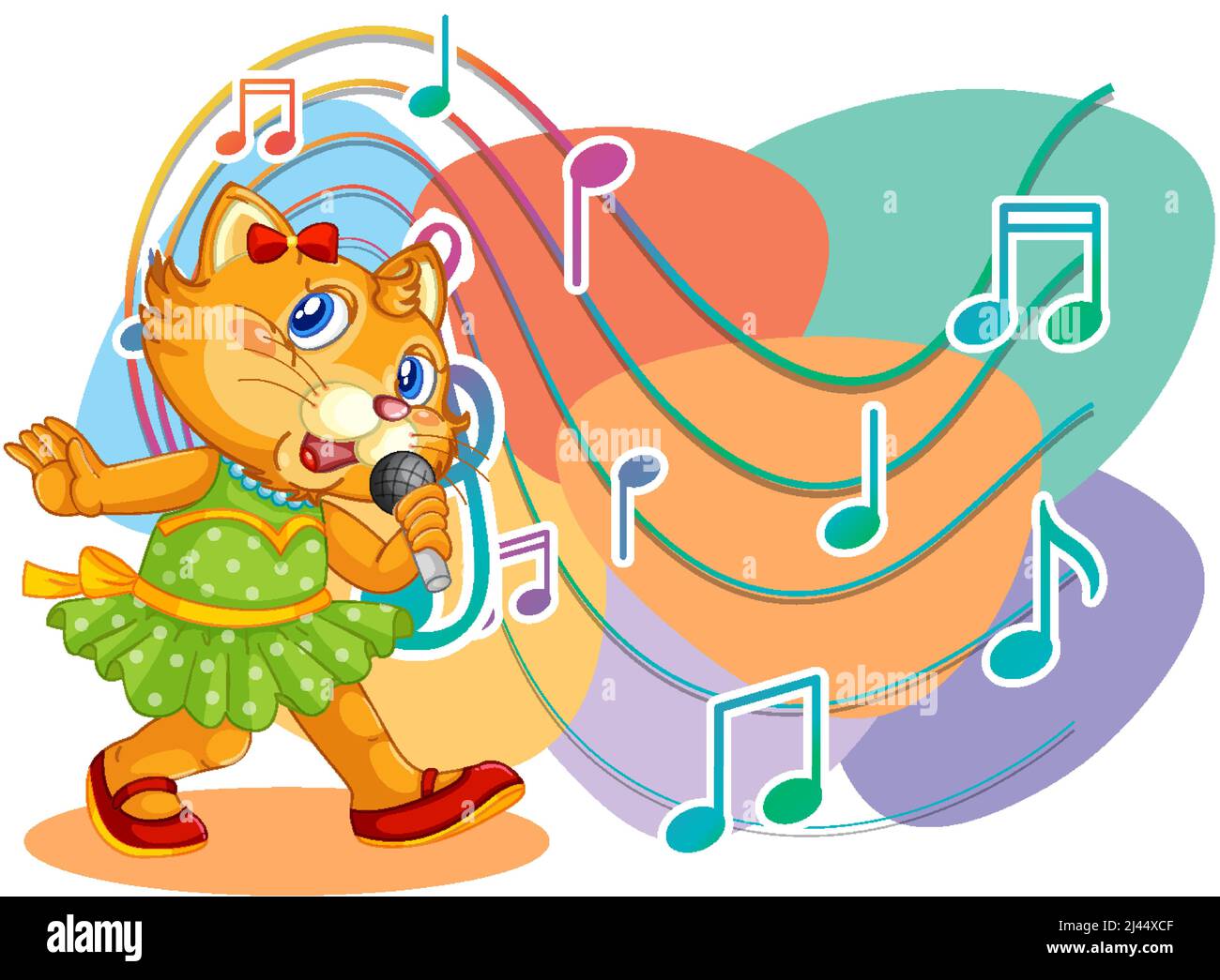 Singer cat cartoon with music melody symbols illustration Stock Vector ...