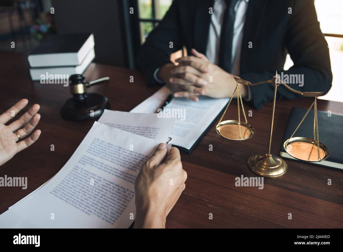 Stress at the office of the judge with the client giving an explanation ...