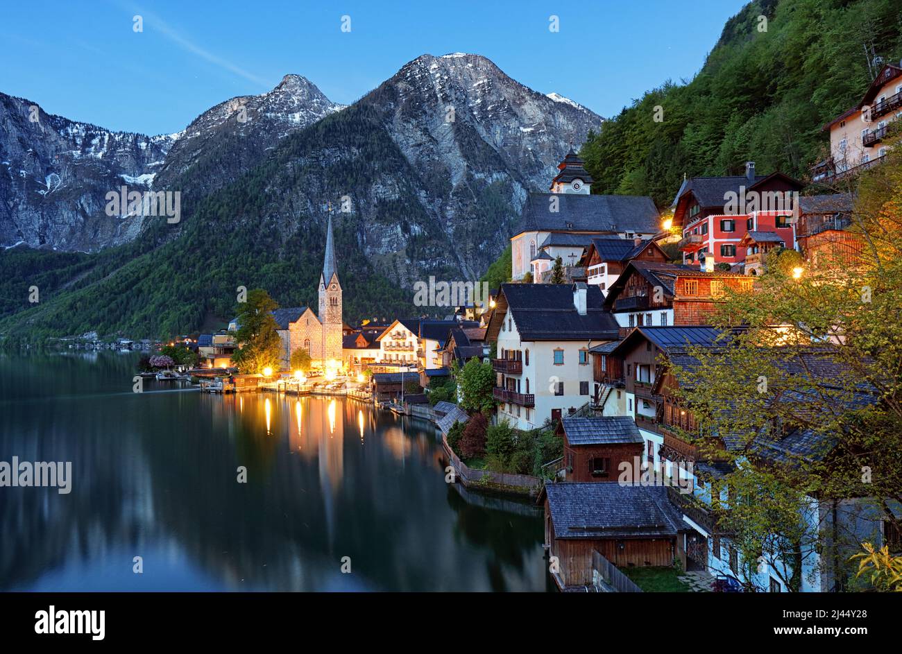 Austria Alps landscape, Hallstatt at night Stock Photo - Alamy