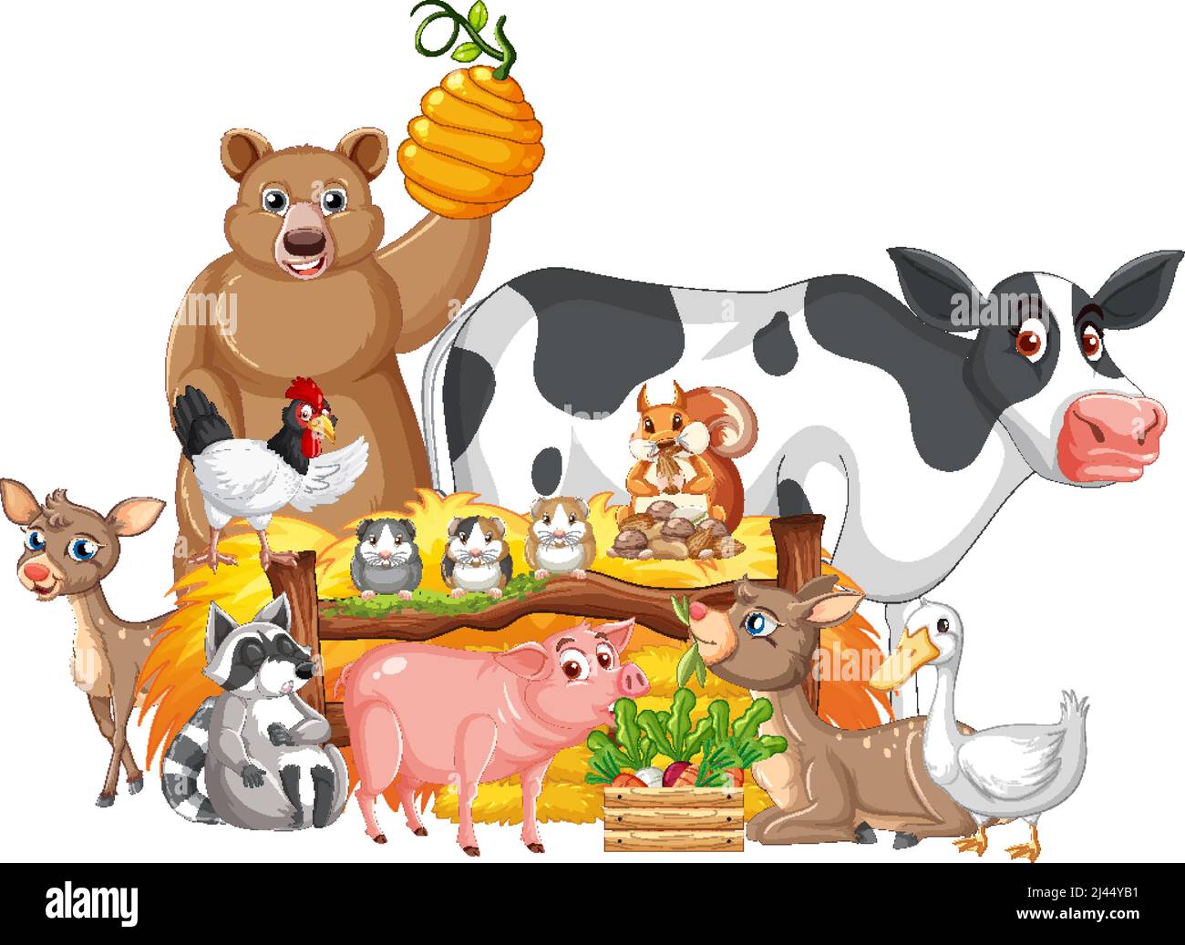 Many farm animals by the fence illustration Stock Vector Image & Art ...