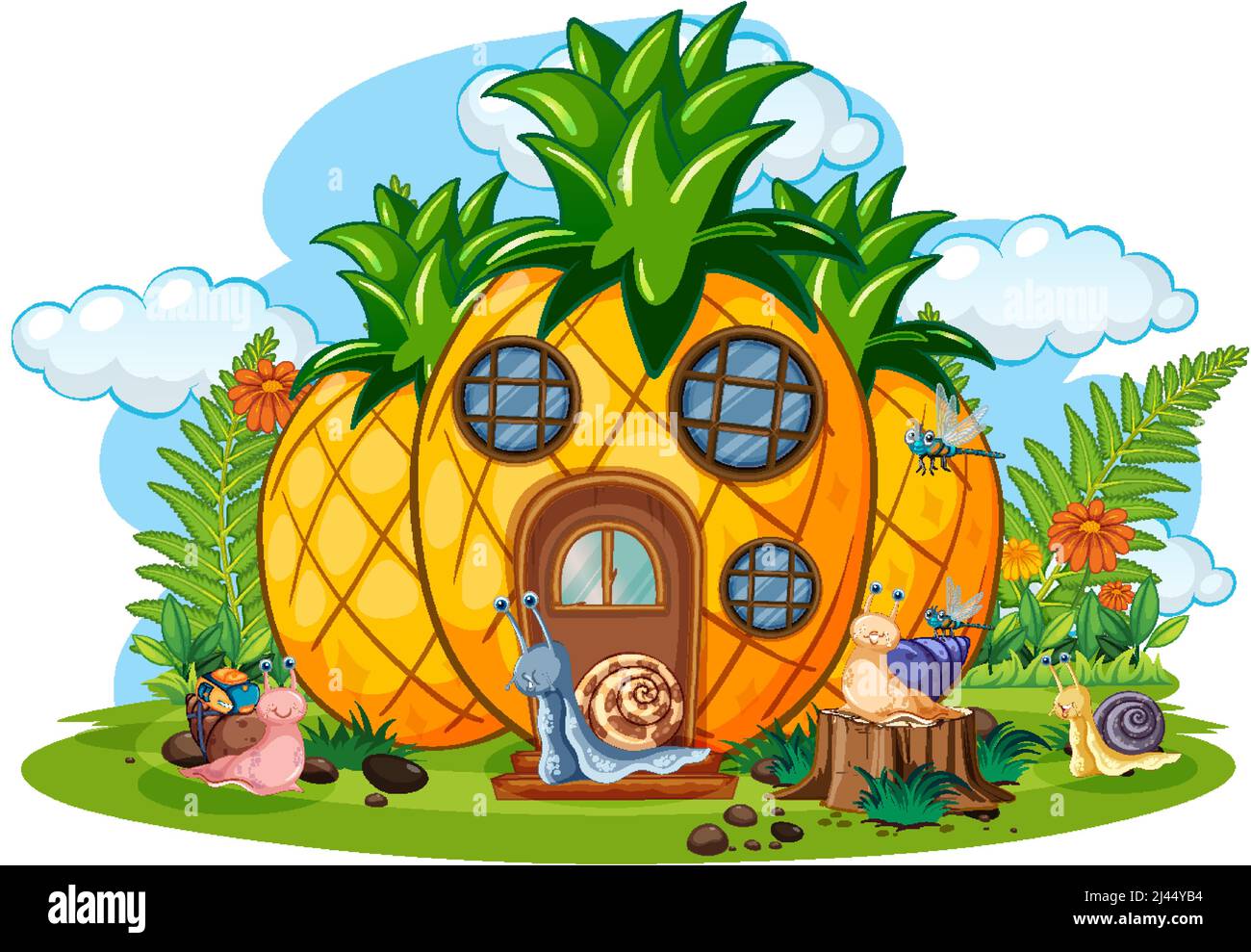 Fantasy pineapple house with cartoon snails illustration Stock Vector ...