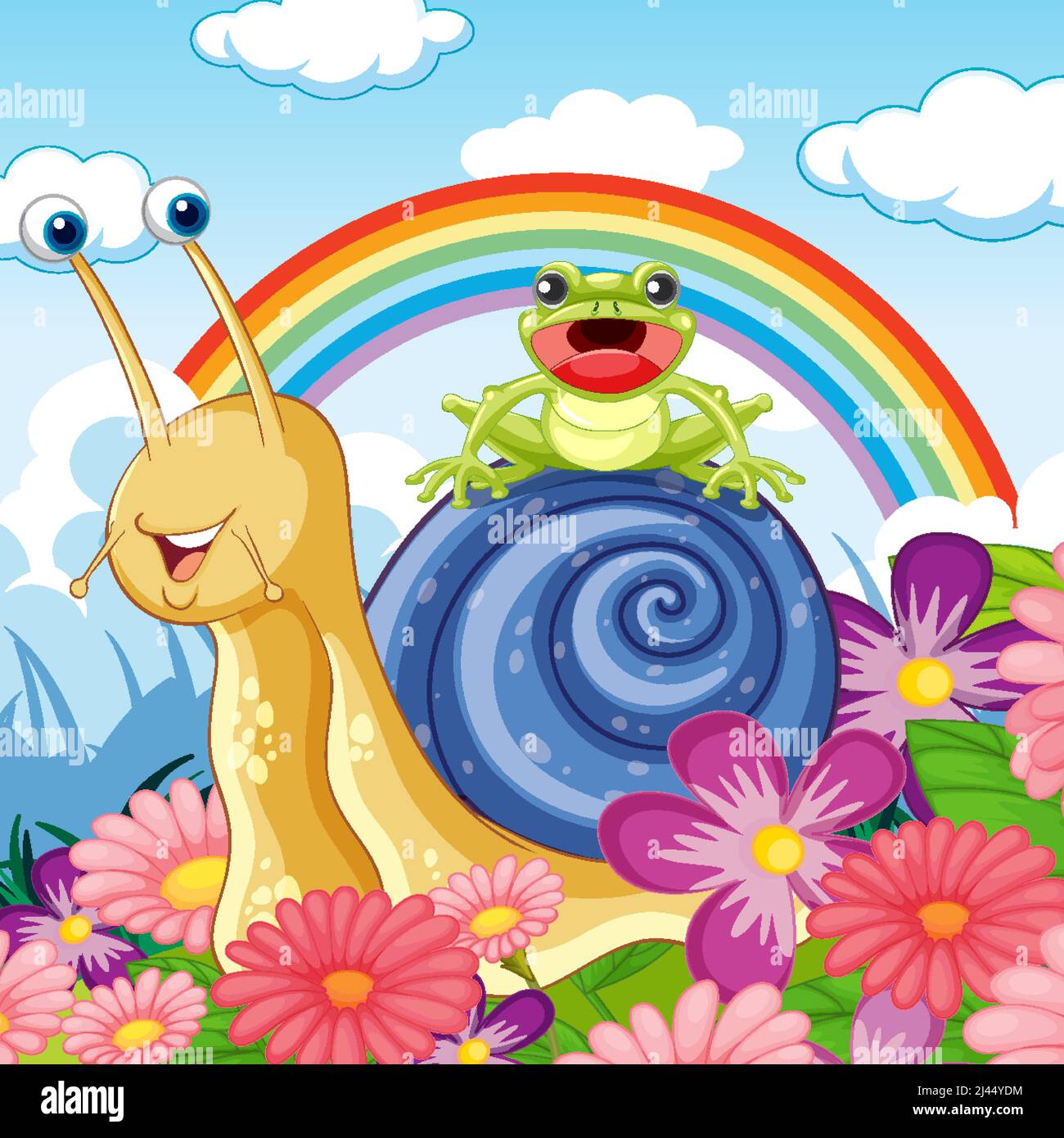 Happy insect in nature fairy tale scene illustration Stock Vector Image ...