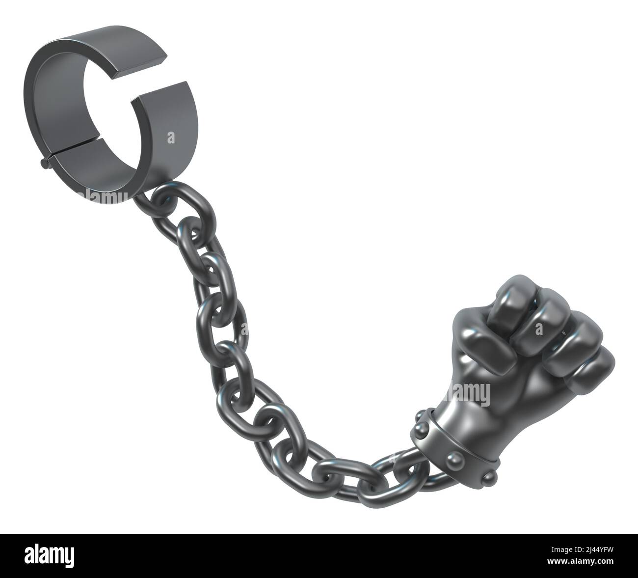 Shackles chain fist end grey metal 3d illustration, isolated ...