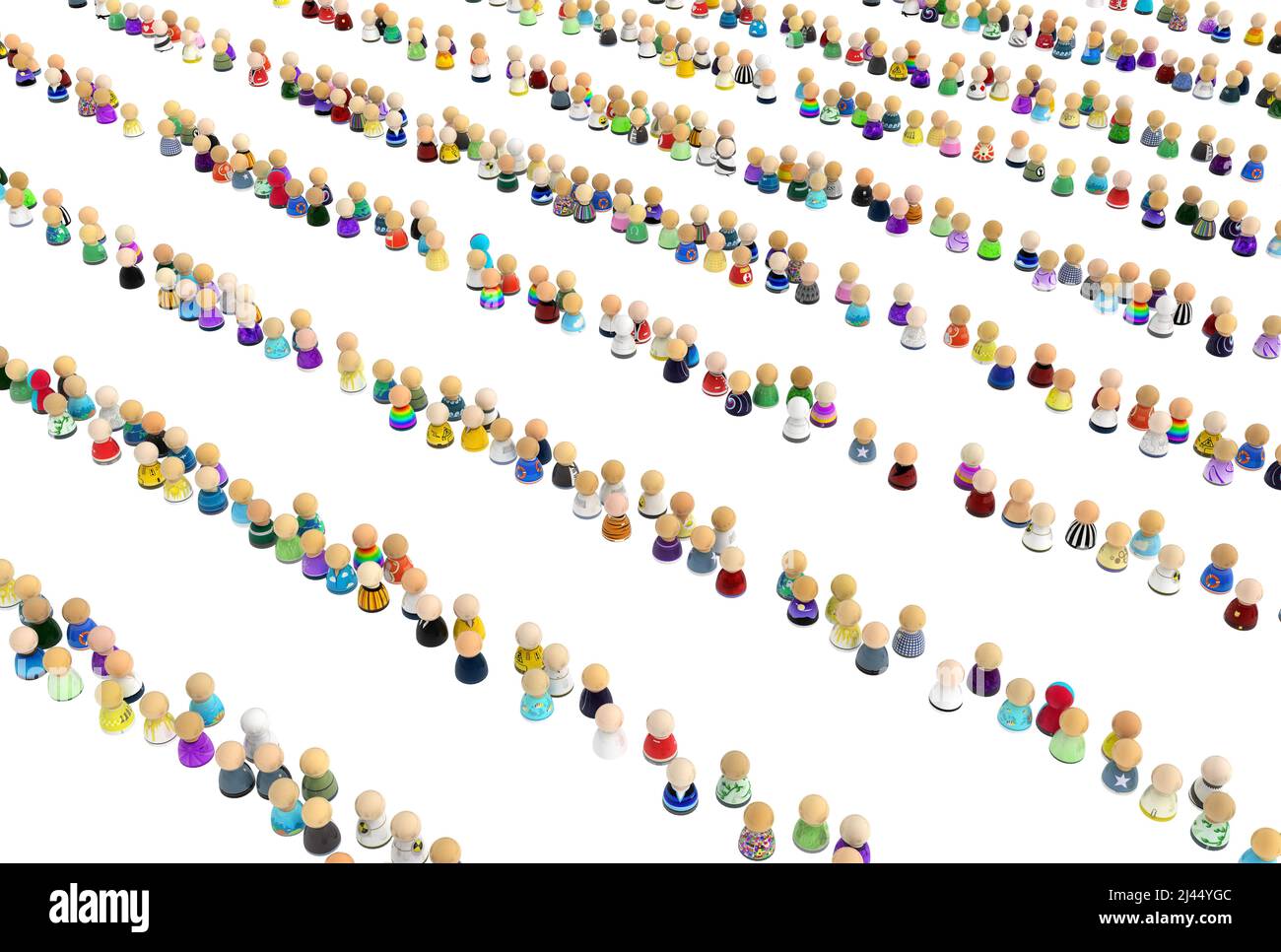 Crowd of small symbolic figures, line queues divided, 3d illustration ...