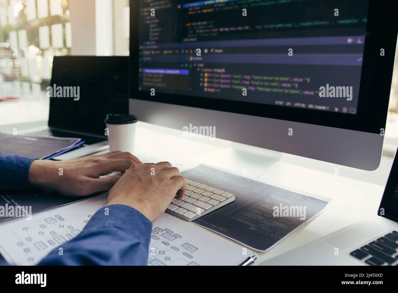 Asian Man Working Code Program Developer Computer Web Development Working Design Software On