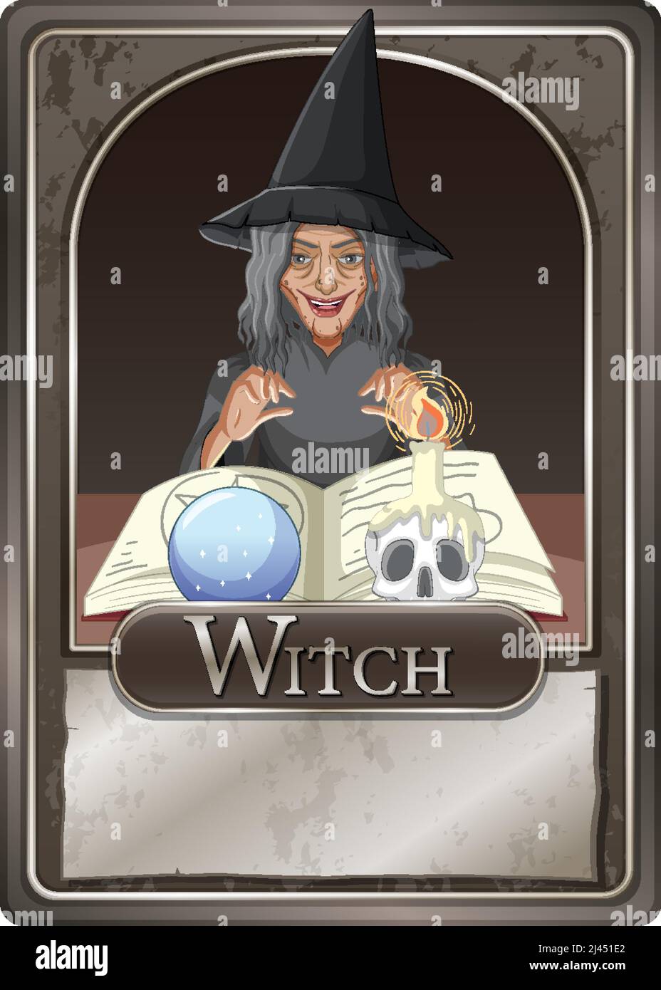 Scary old witch character game card template illustration Stock Vector ...