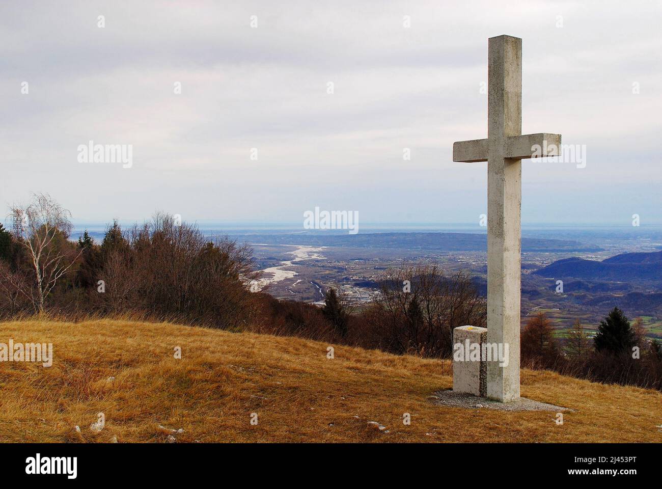 Veneto, Italy. Massif of Mount Grappa, a sight of the river Piave and ...