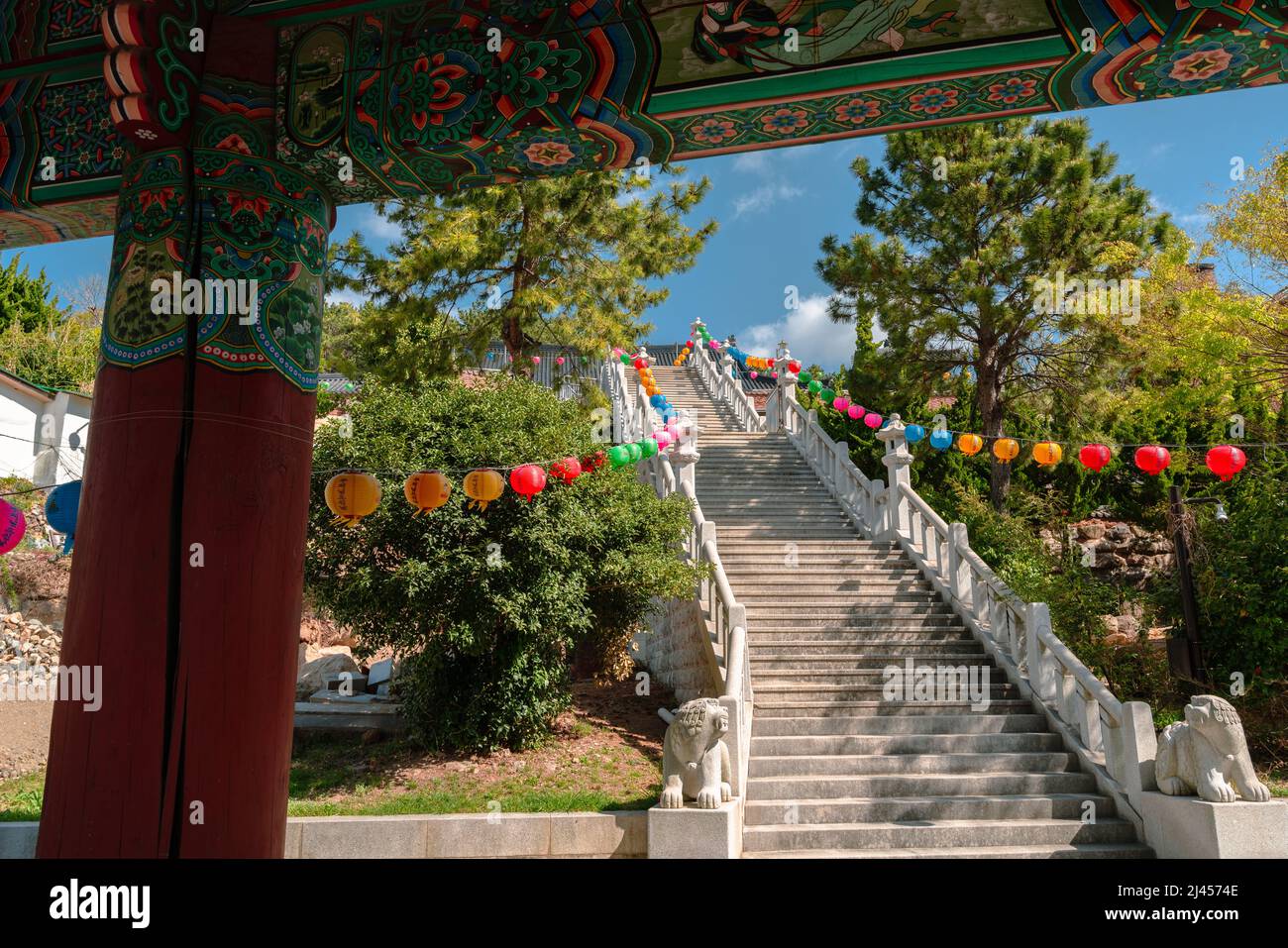 Haeundae Haeunjeongsa temple with lanterns in Busan, Korea Stock Photo ...