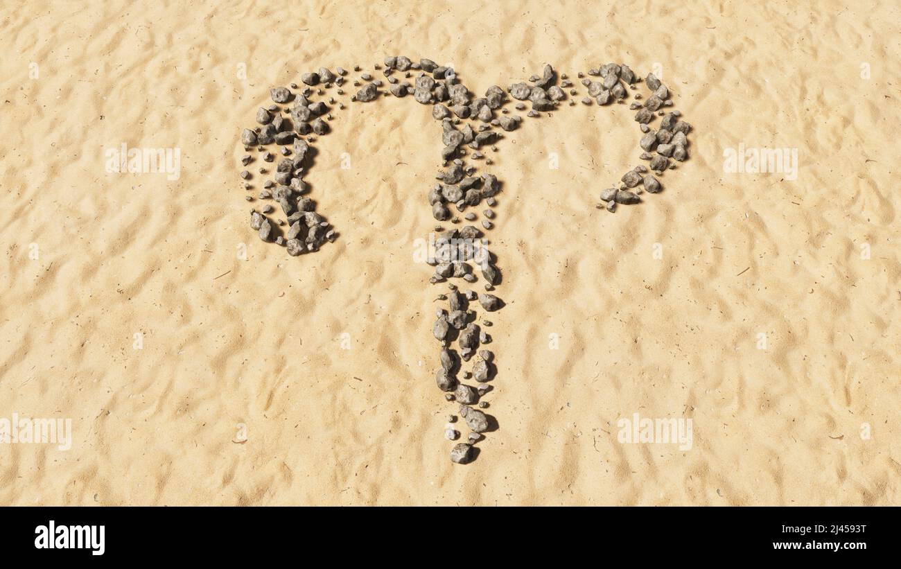 Concept conceptual stones on beach sand handmade symbol shape, golden ...