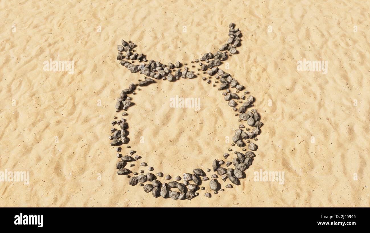 Concept conceptual stones on beach sand handmade symbol shape, golden ...