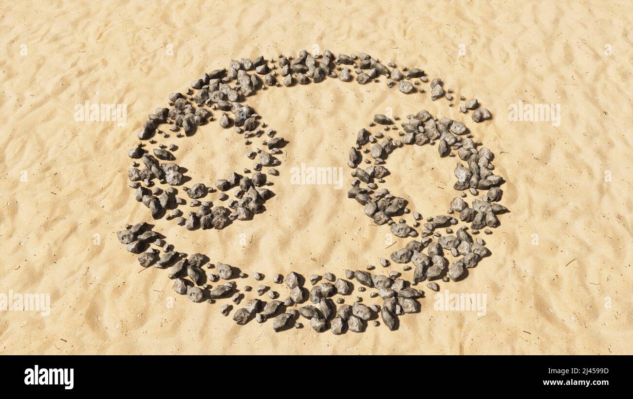 Concept conceptual stones on beach sand handmade symbol shape, golden ...