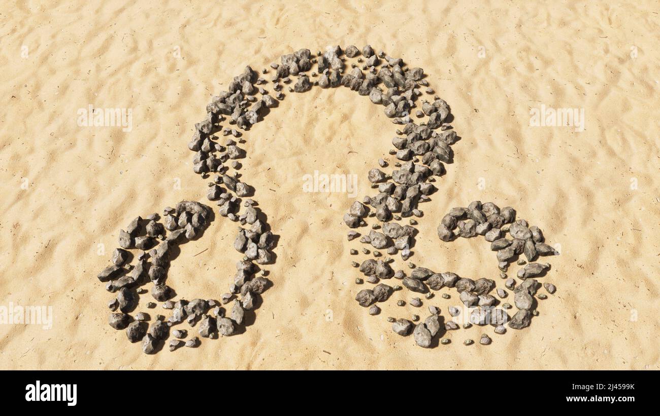 Concept conceptual stones on beach sand handmade symbol shape, golden ...