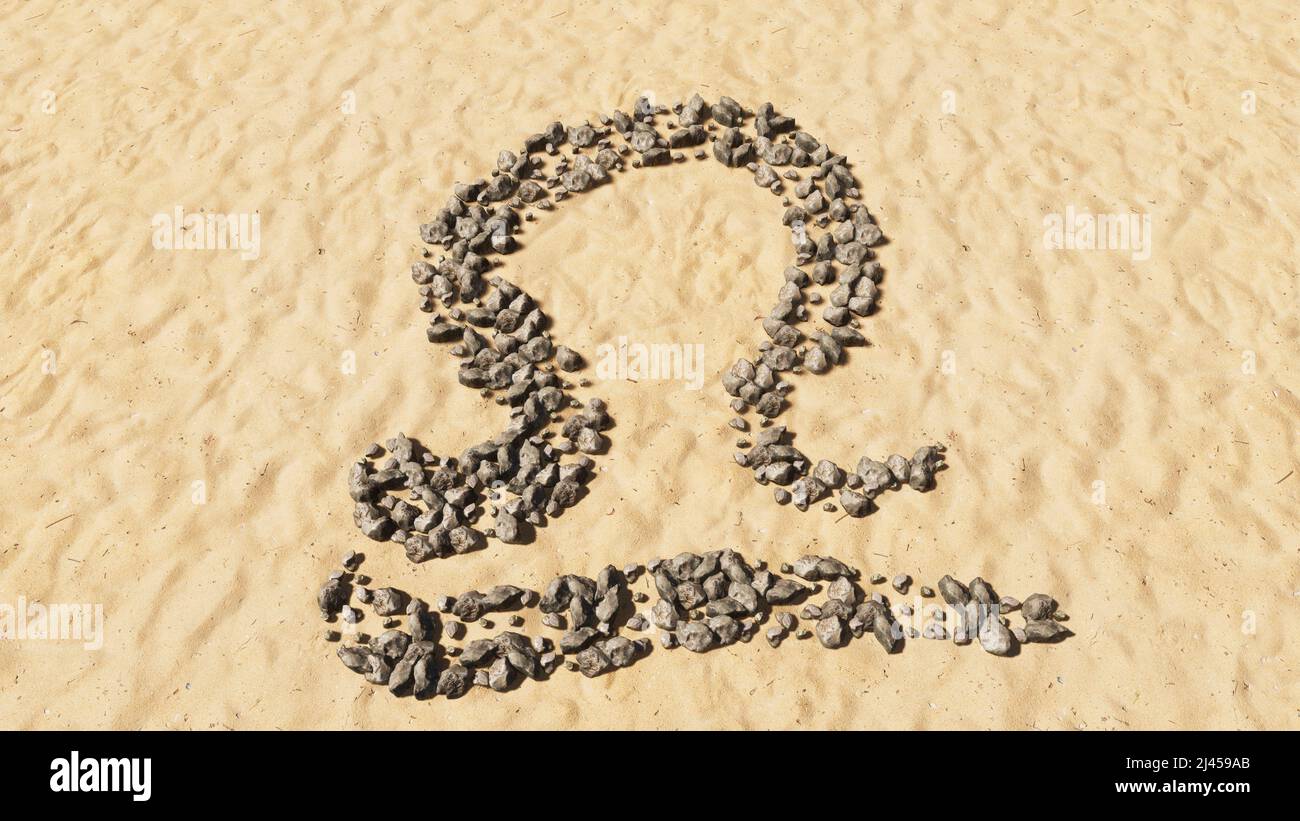 Concept conceptual stones on beach sand handmade symbol shape, golden ...