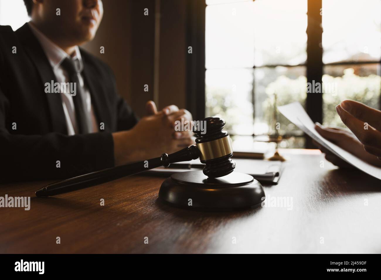 Stress at the office of the judge with the client giving an explanation ...