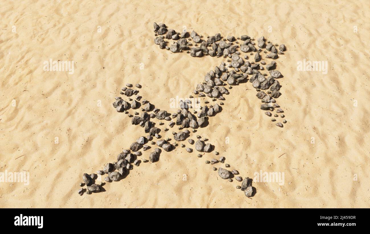 Concept conceptual stones on beach sand handmade symbol shape, golden ...