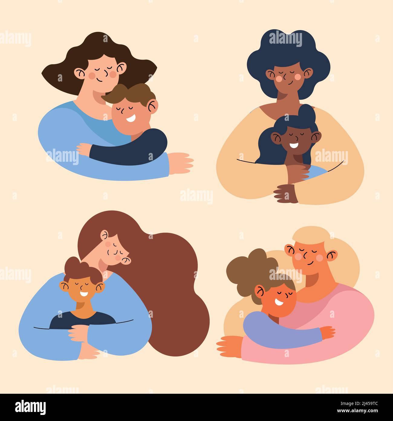 four mothers and kids characters Stock Vector Image & Art - Alamy