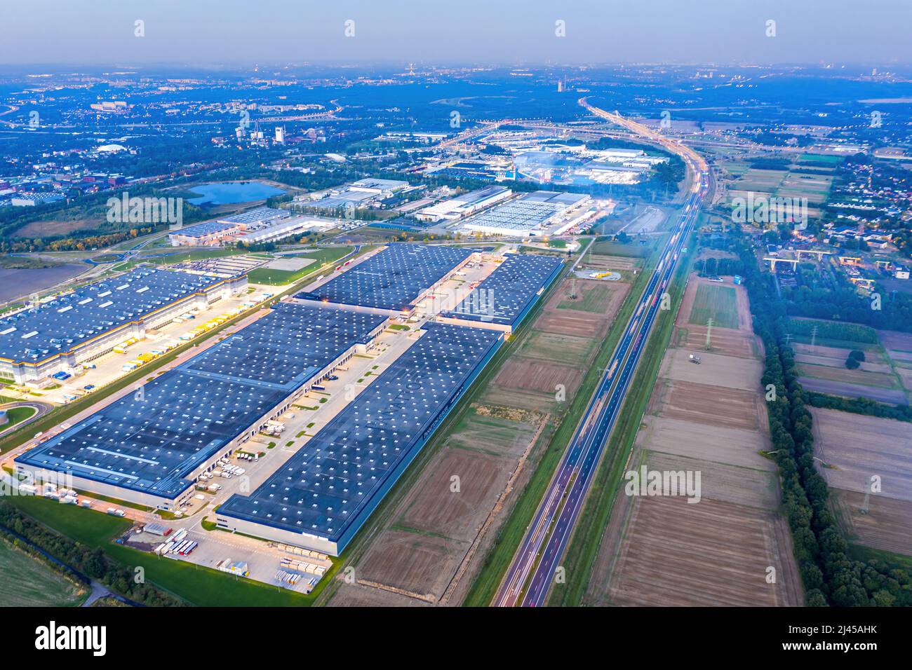 Birds eye view of a company's large storage spaces Stock Photo - Alamy