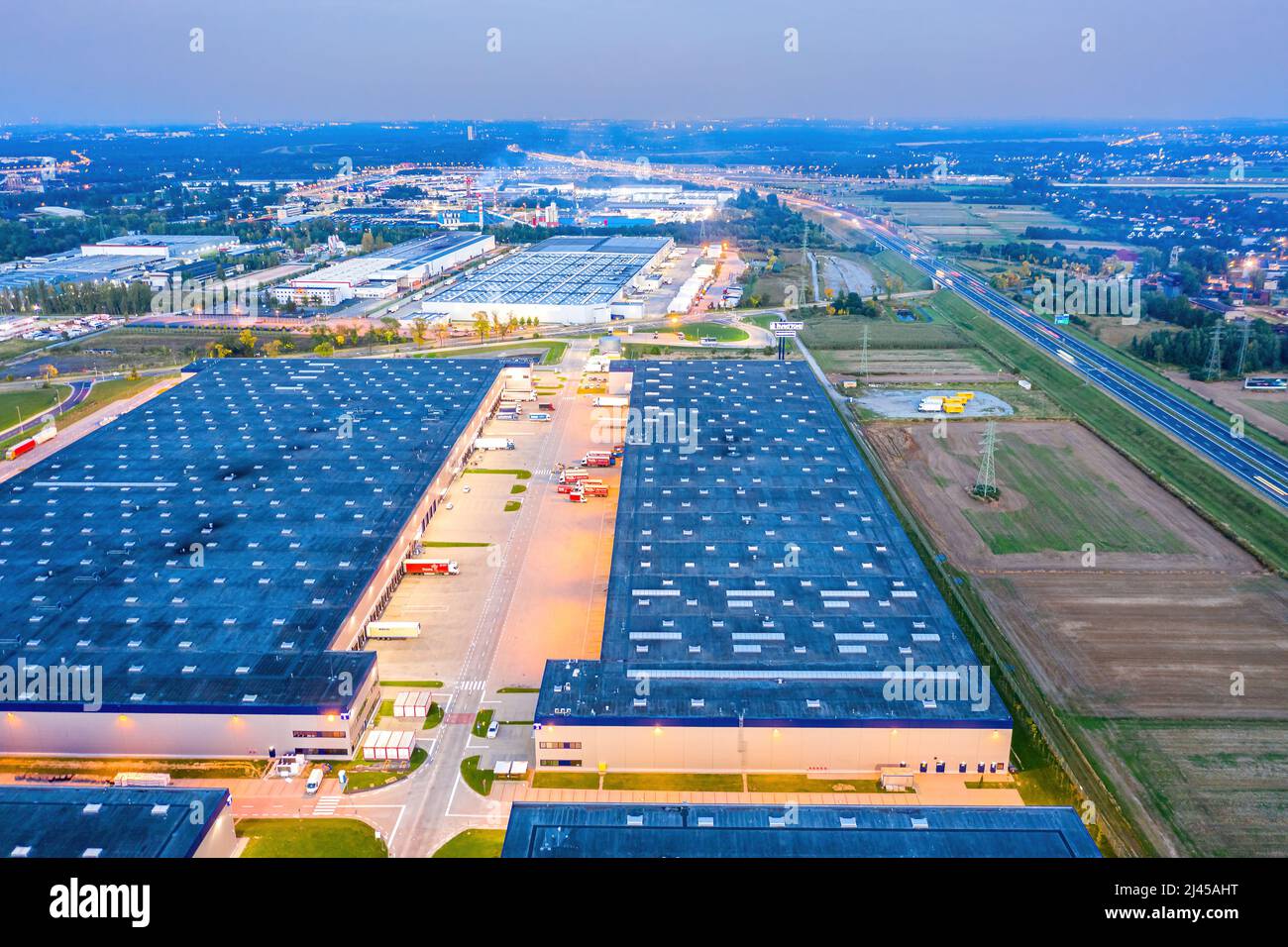 A top view of a large storage unit of a logistics company Stock Photo ...