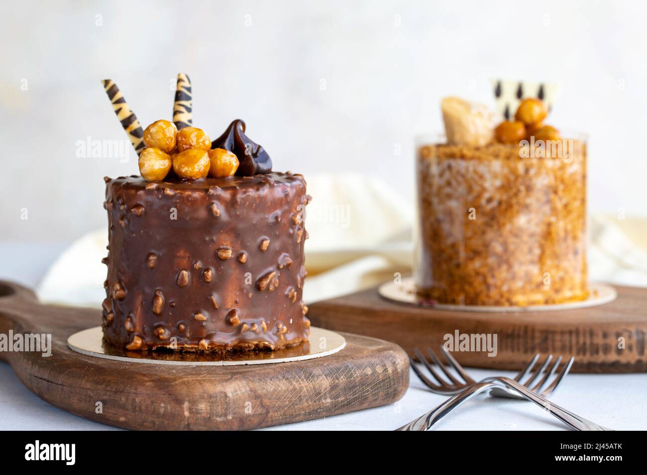 Types of cakes. Varieties of small cakes on a white background. Bakery ...