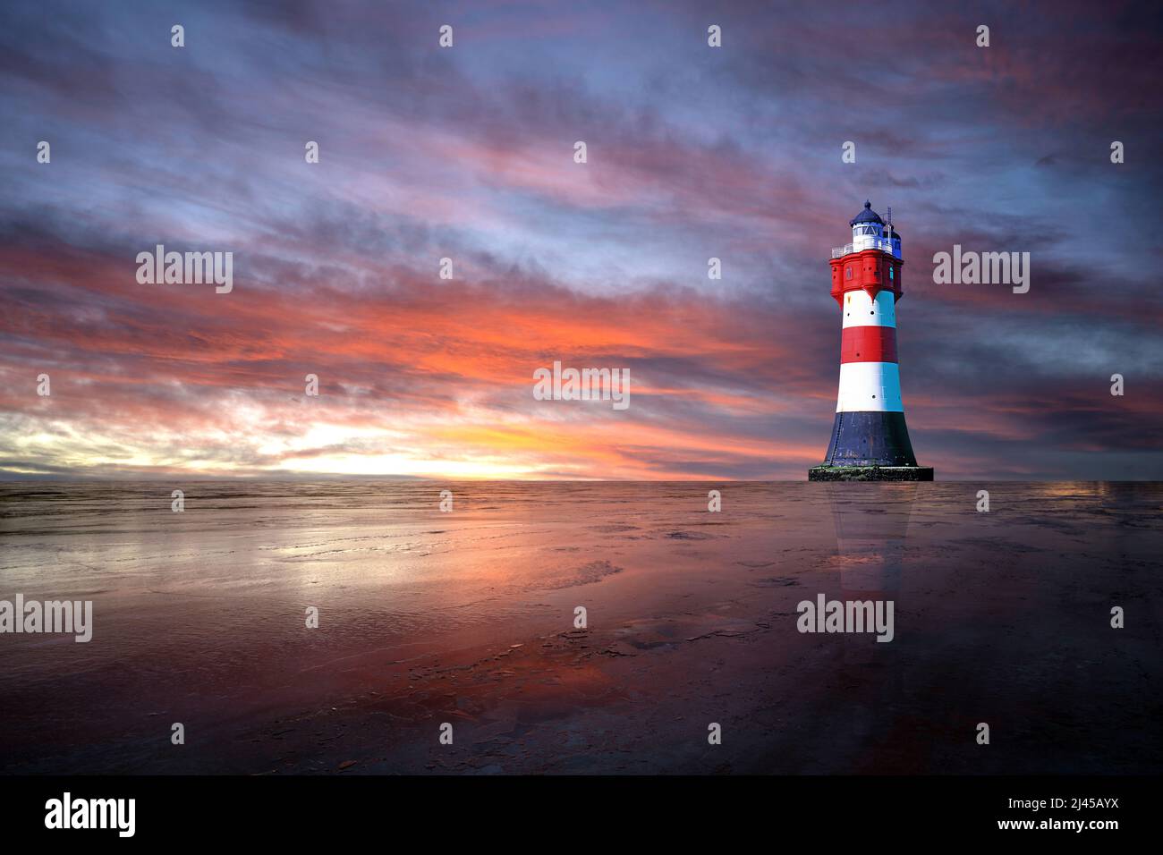Der Leuchtturm Roter Sand in der Wesermündung, Deutsche Bucht, 1885 ...