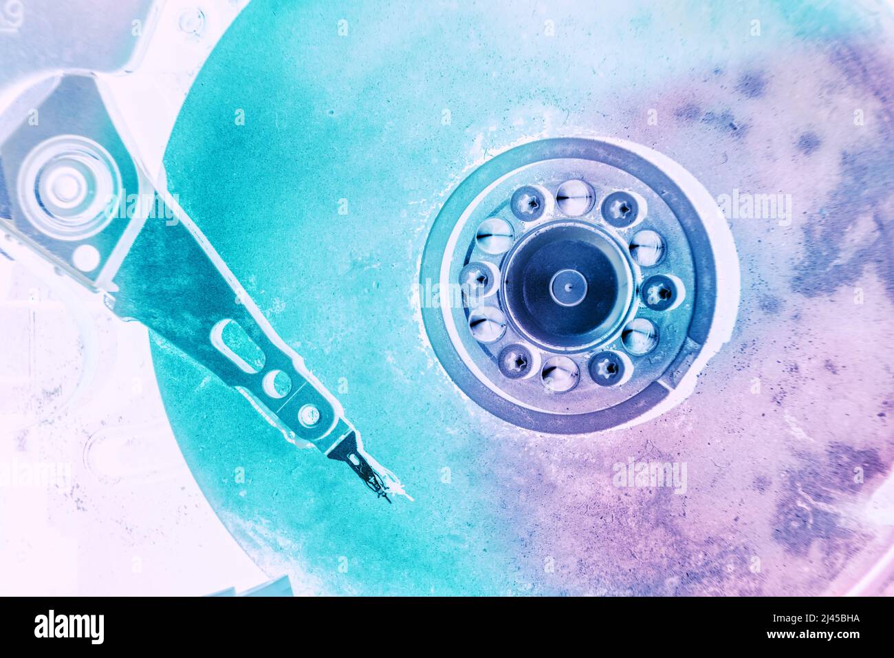 Close up beautiful open detail frozen hard disk. Concept protection ...