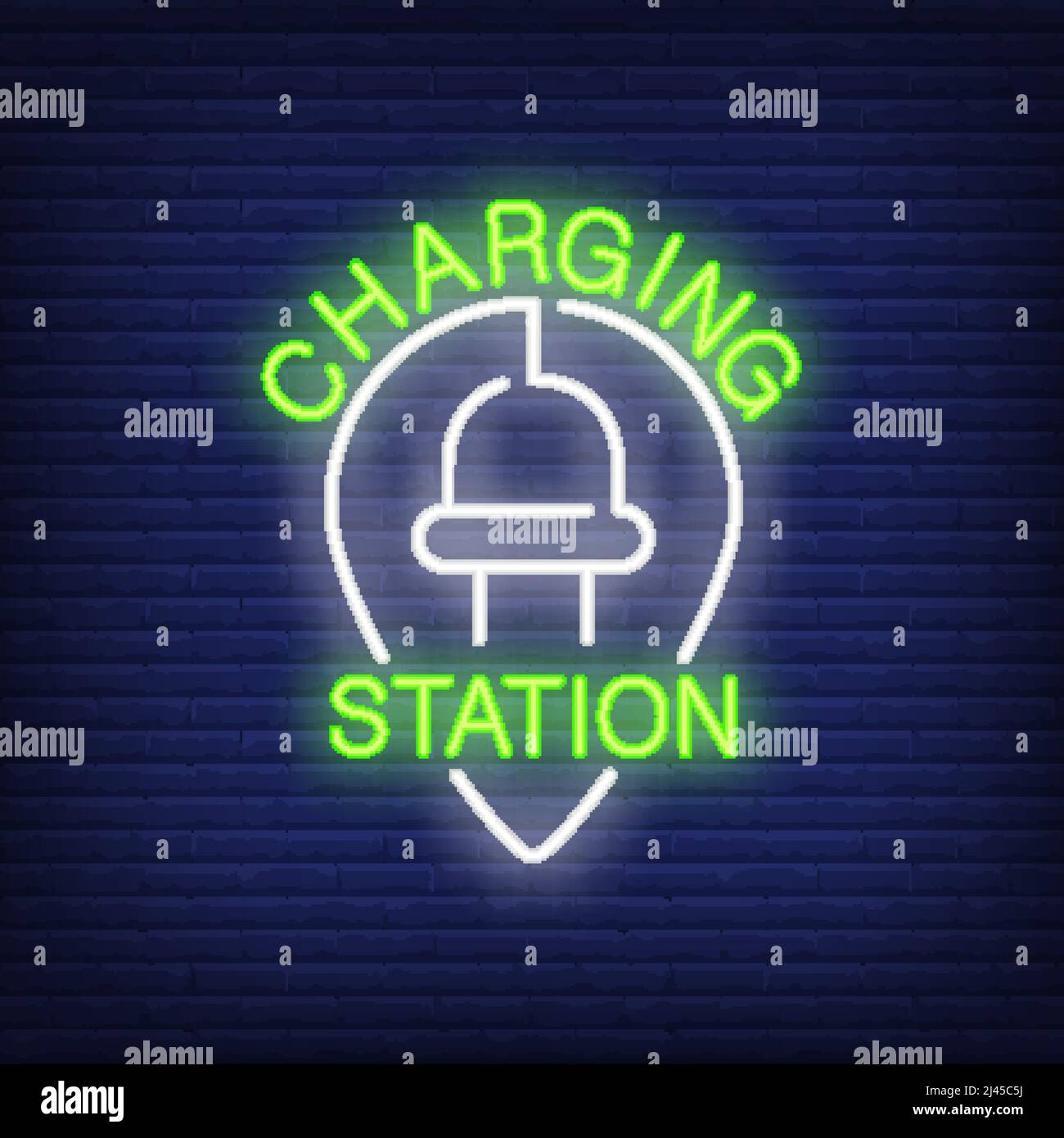 Charging station neon sign. Electrical plug with cord in shape of ...