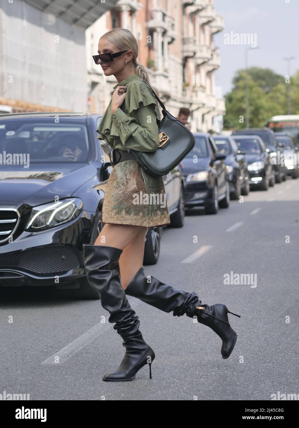 Leonie Hanne street style outfit during Etro Fashion Show at Milan ...