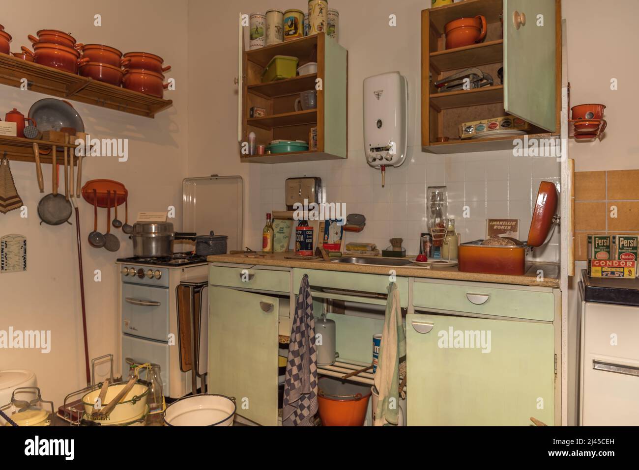 Hoorn, Netherlands, April 2022. The interior of a 1950s Dutch kitchen ...