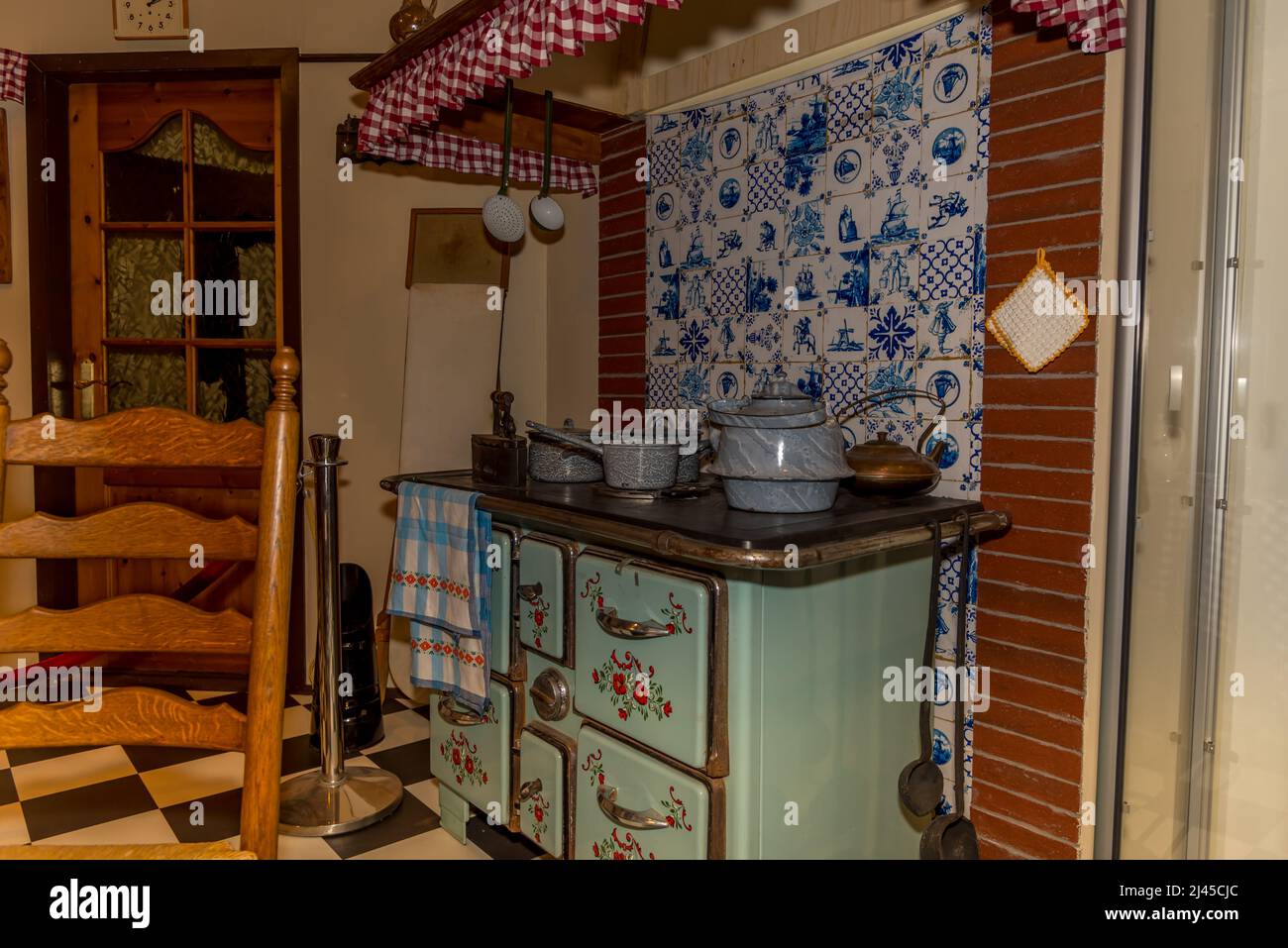 Hoorn, Netherlands, April 2022. The interior of a 1950s Dutch kitchen ...