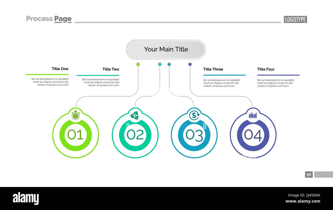 Four ideas process chart slide template. Business data. Startup, flow ...