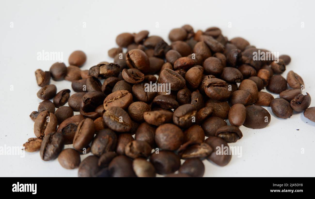 detail of roasted robusta coffee beans, produced in Toraja Indonesia ...