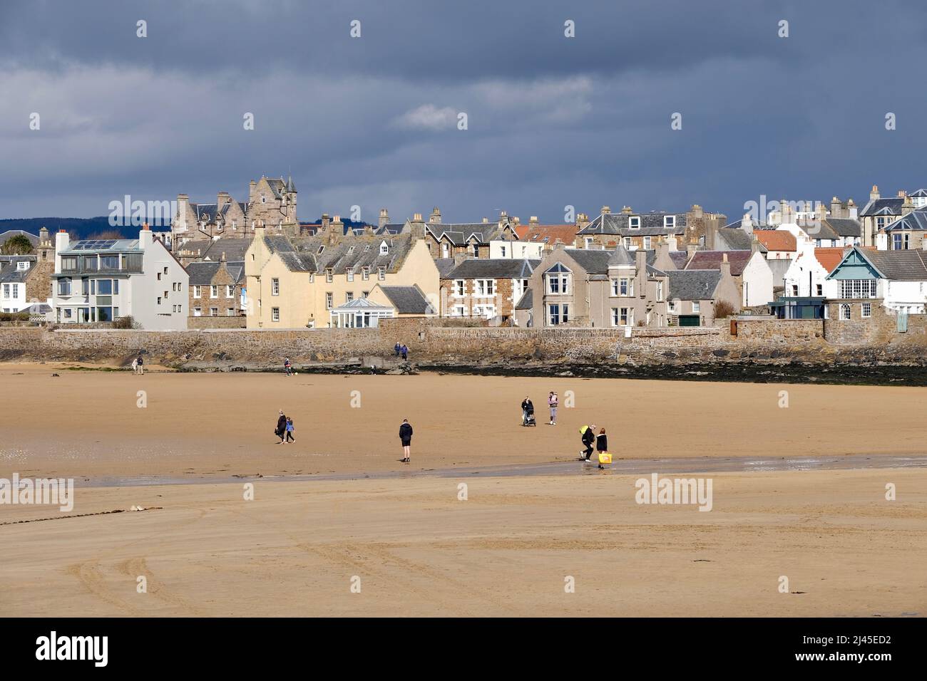 Elie Fife Scotland a coastal resort village, the tide is out and locals ...