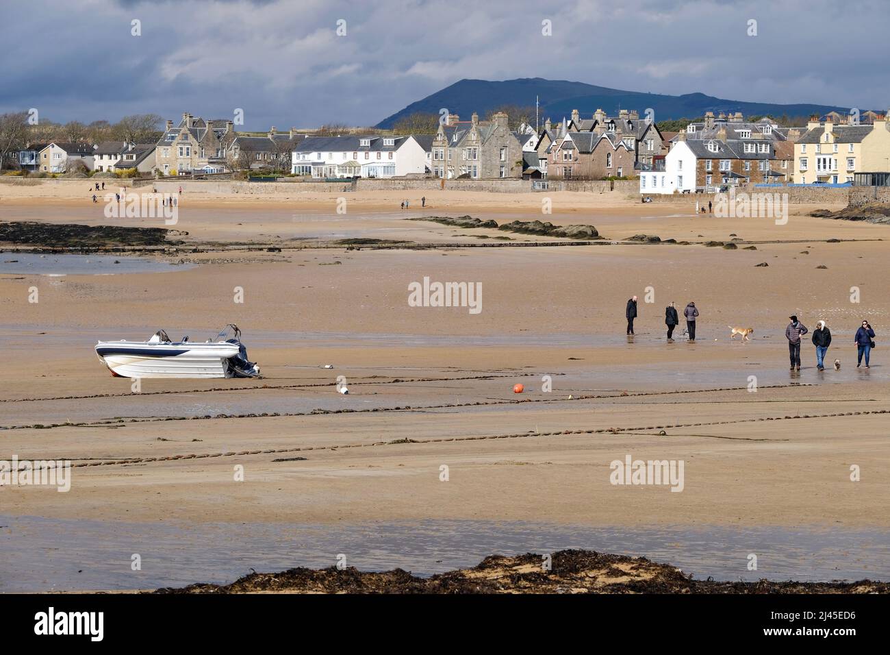 Elie Fife Scotland a coastal resort village, the tide is out and locals ...