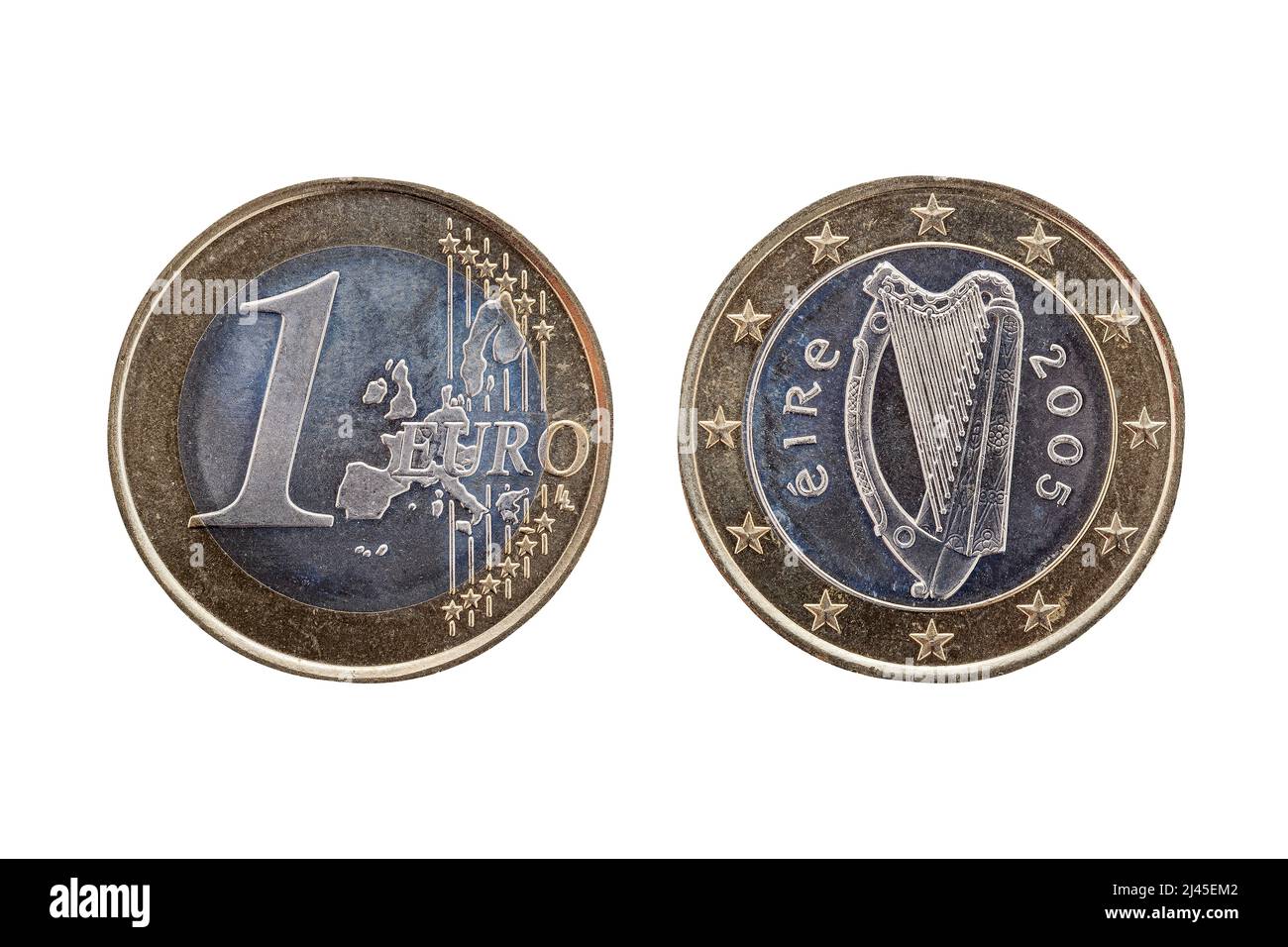 One Euro coin of Ireland (Eire) dated 2005 which shows the Irish Celtic ...