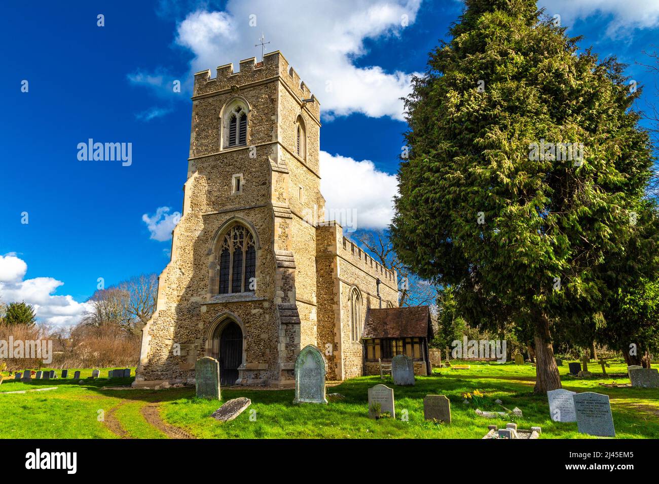 Exterior of medieval St Mary The Virgin church in Great Wymondley ...