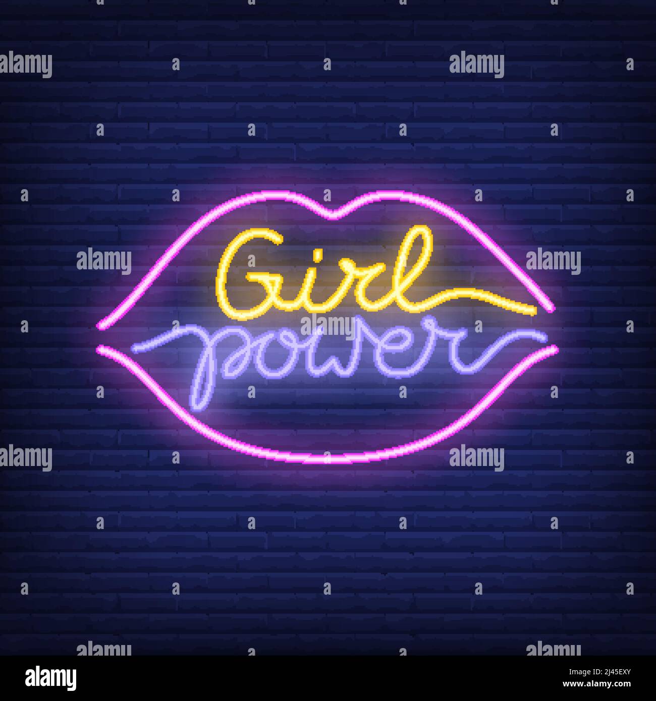 Girl power neon text in lips outline logo. Neon sign, night bright ...