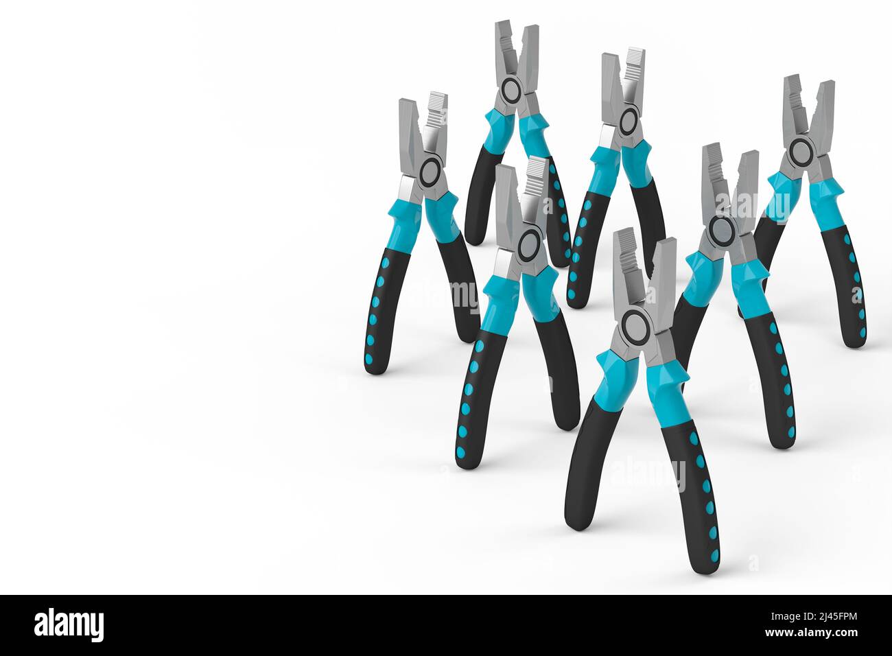 Set of green hand tool pliers isolated on white background. 3d render ...