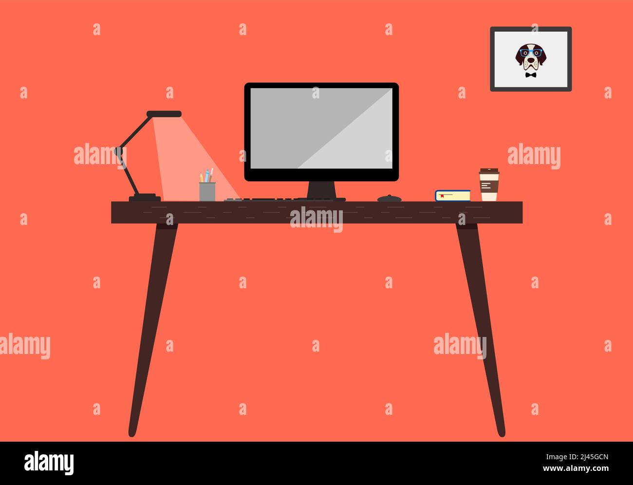 desk with computer and other things, vector illustration Stock Vector ...