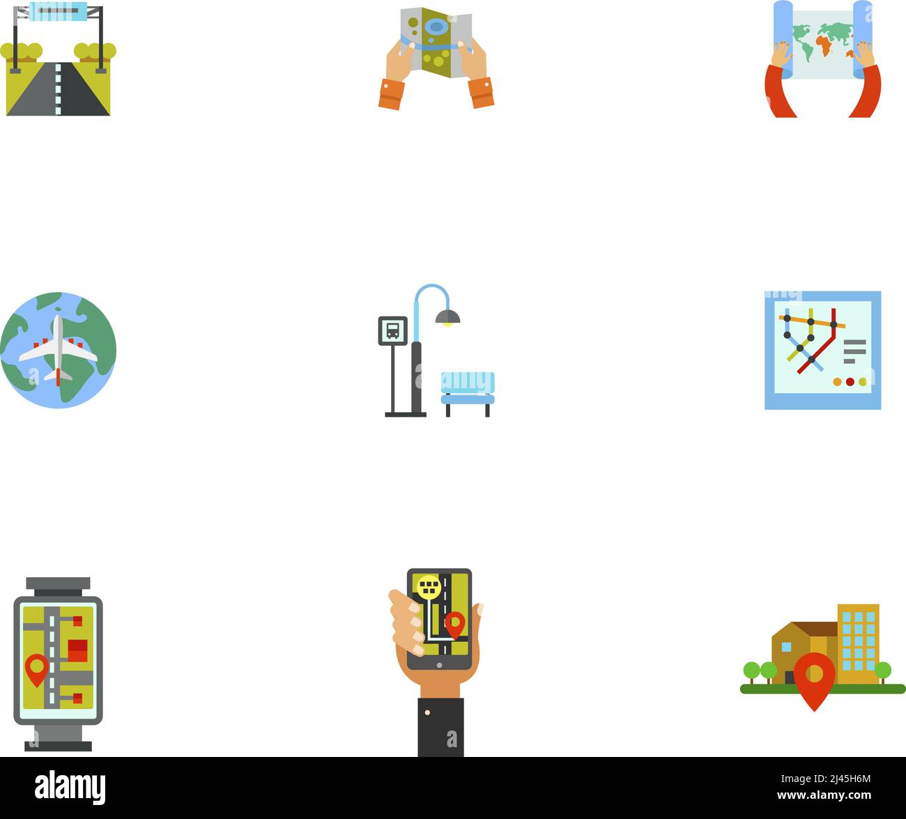 Orientation Icon Set. Road Sign Paper Map World Air Tour Bus Stop ...