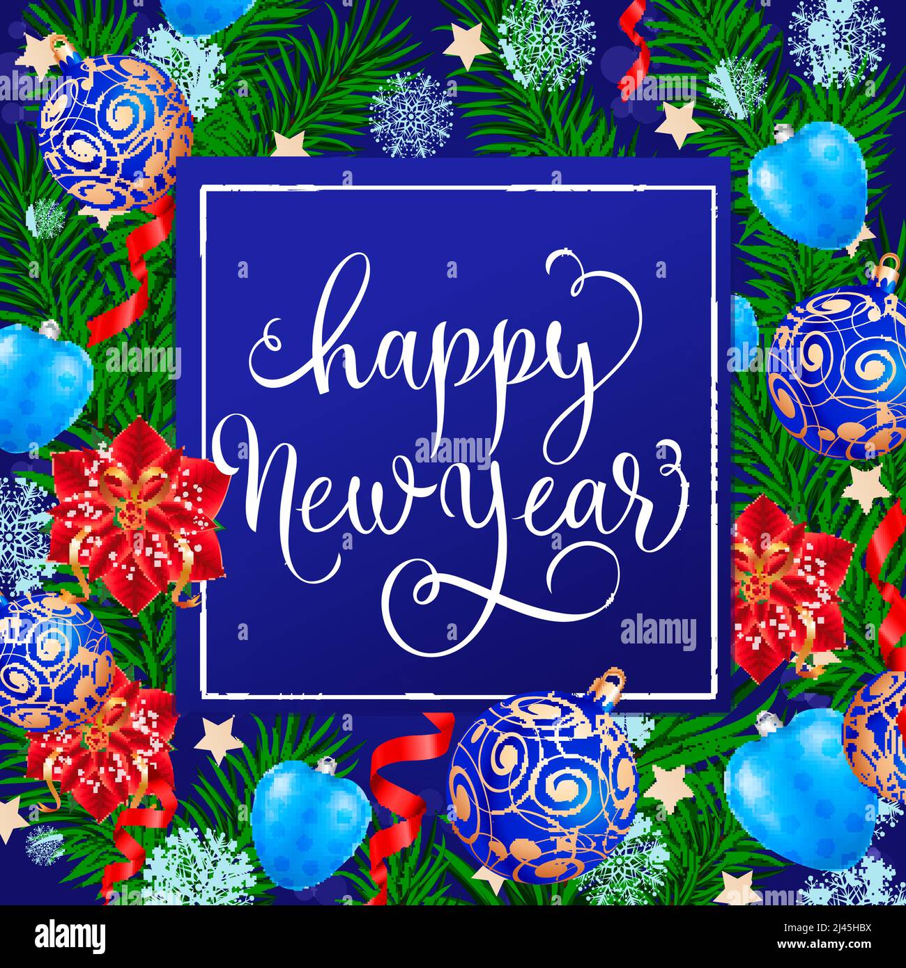 Happy New Year lettering. Beautiful inscription with swirl elements and ...