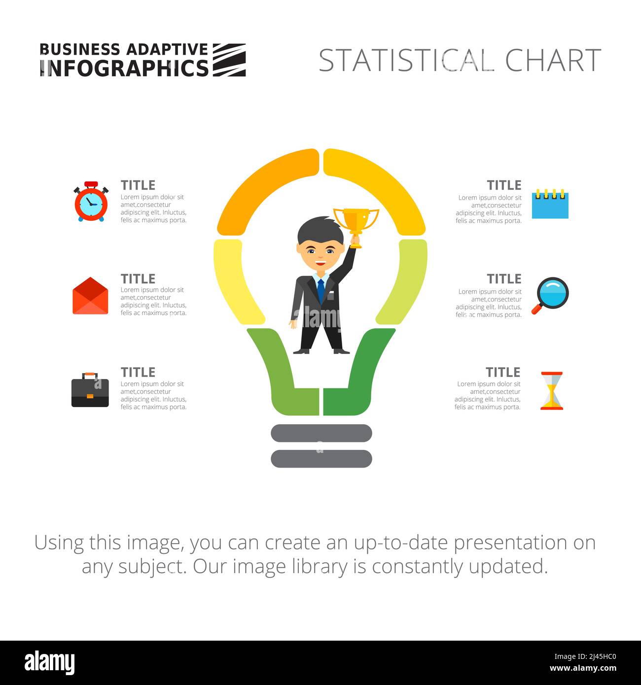 Business infographics with six elements. Metaphor chart, process ...
