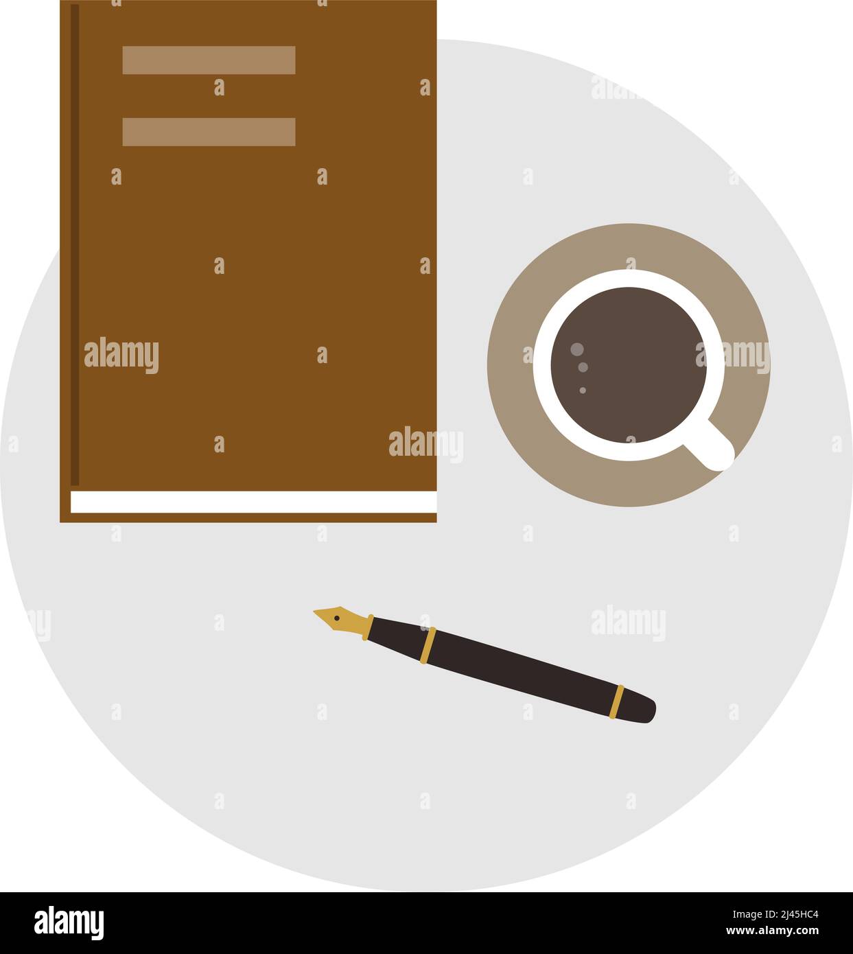 Book, pen and coffee on the desk, top view, vector illustration Stock ...