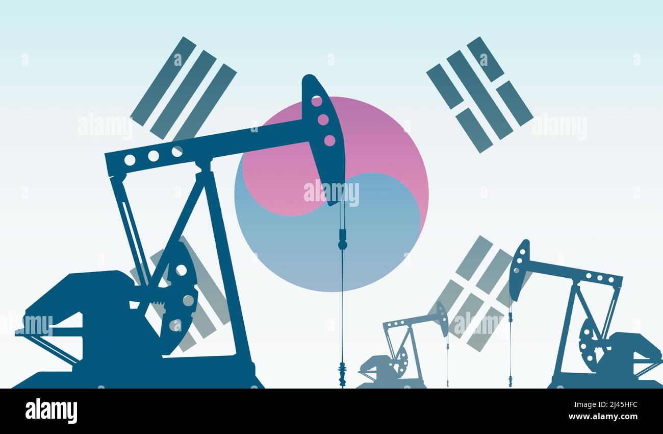 silhouette of the oil pump against flag of Korea South. Extraction ...