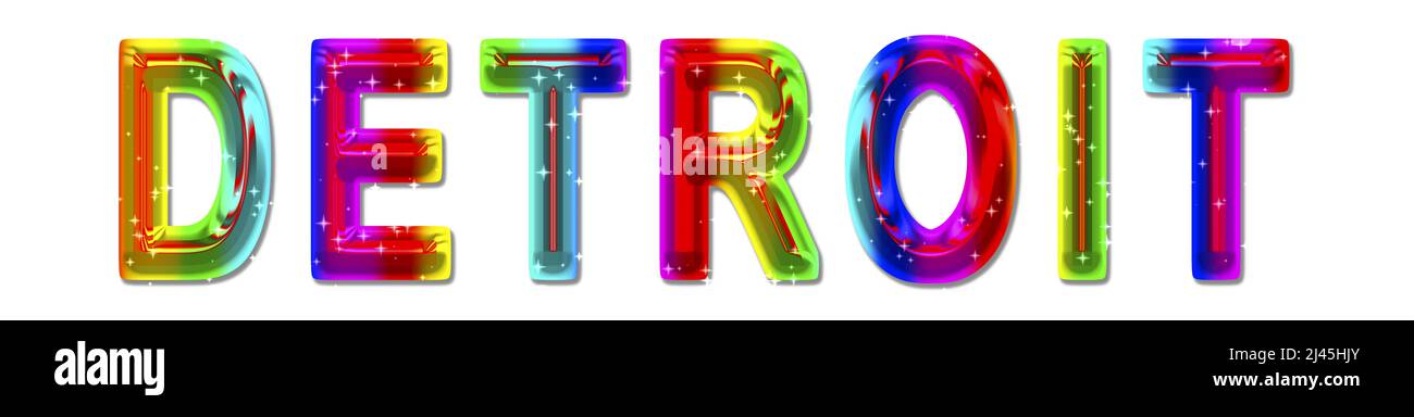 Colorful lettering with the name of the city DETROIT Stock Photo - Alamy