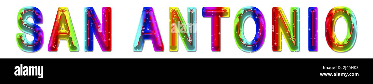 Colorful lettering with the name of the city SAN Stock Photo - Alamy
