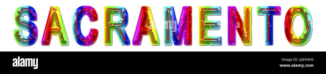 Colorful lettering with the name of the city SACRAMENTO Stock Photo - Alamy