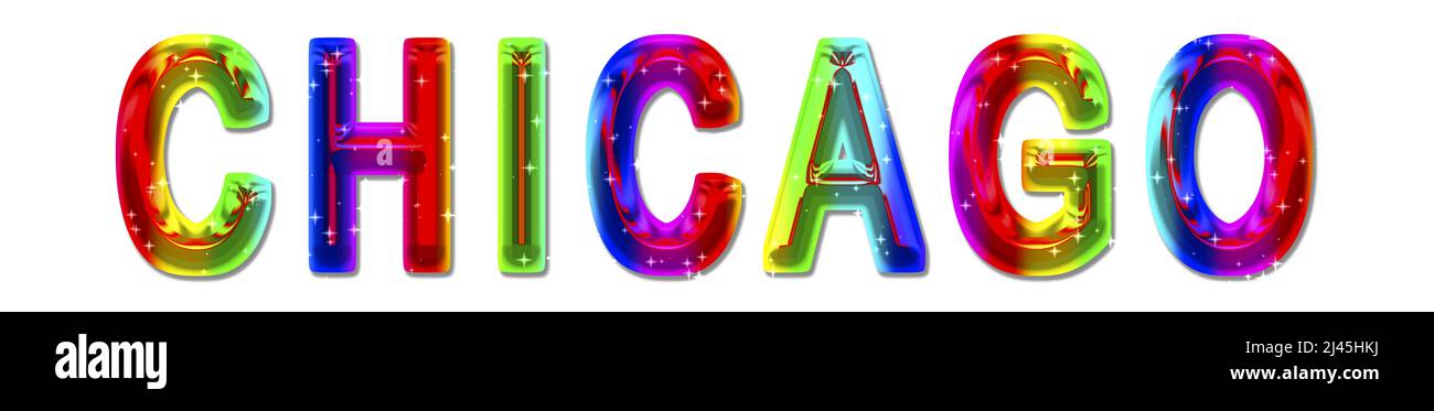 Colorful lettering with the name of the city CHICAGO Stock Photo - Alamy