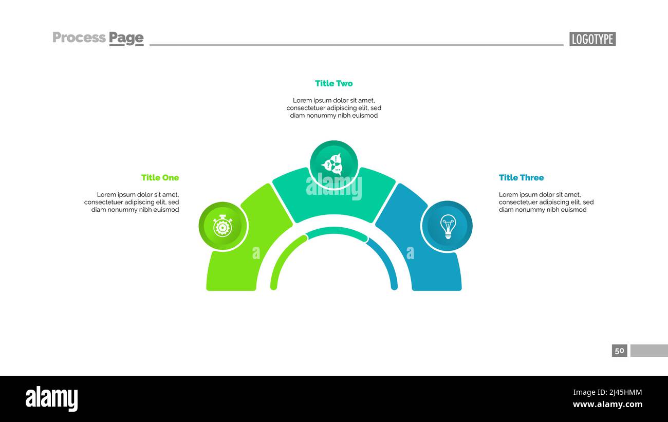 Process chart with three elements. Step diagram, pie chart, layout ...