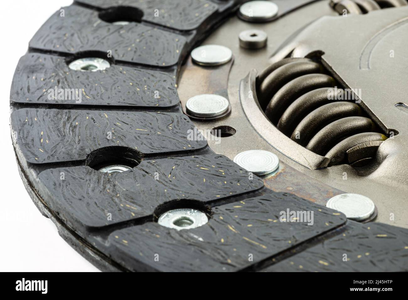 Used car clutch with damper springs and friction linings, isolated on a ...