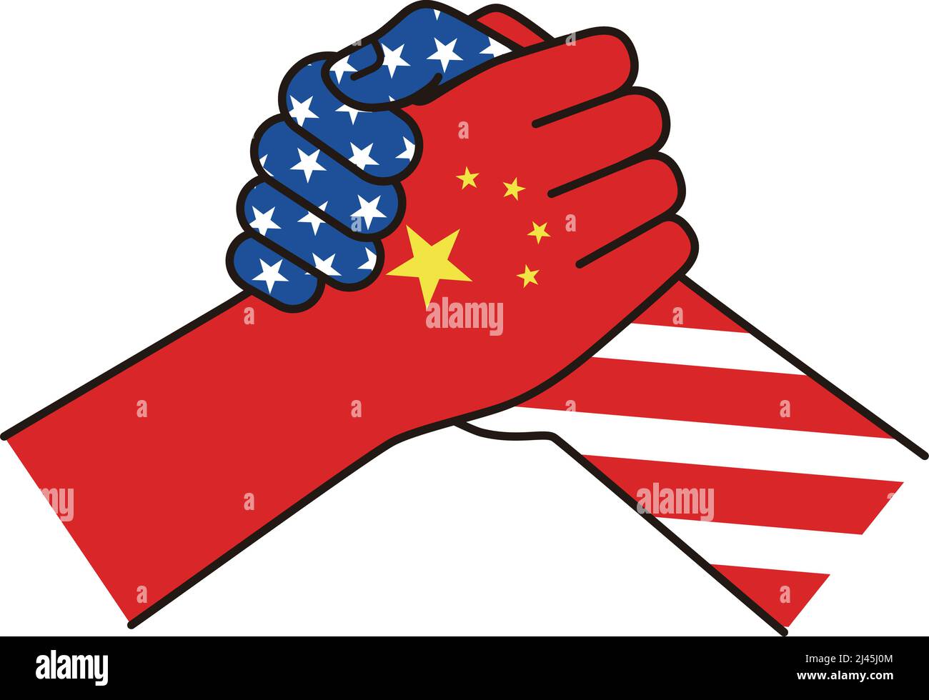 Arm wrestle hands challenge, US VS China, vector illustration Stock ...